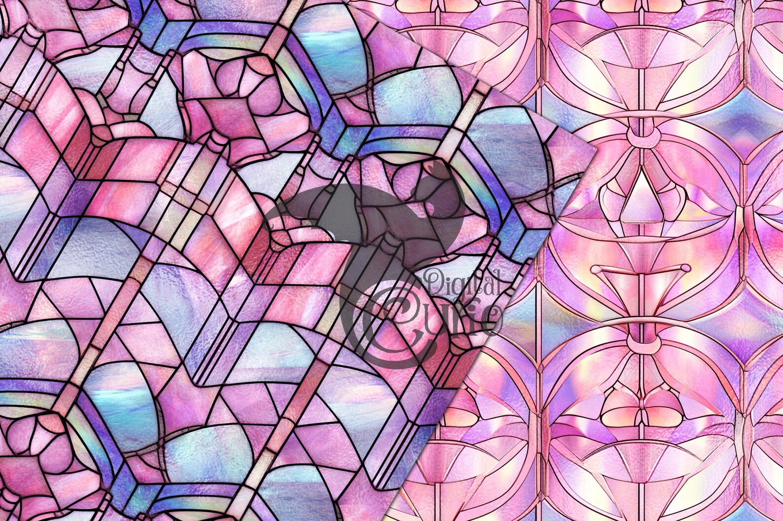 Pink Stained Glass Digital Paper, Seamless Printable Textures (digital ...