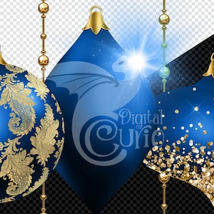 Royal Blue and Gold Christmas Ornaments Clipart, Digital Glitter ...