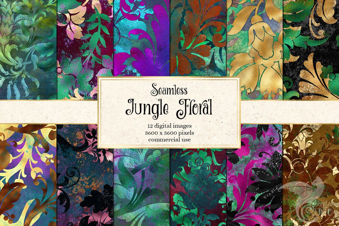 Jungle Floral Digital Paper Seamless Tropical Flower - Etsy