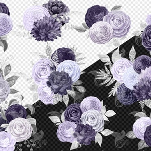 Heather and Silver Floral Bouquets Clipart, Purple Wedding Flowers ...