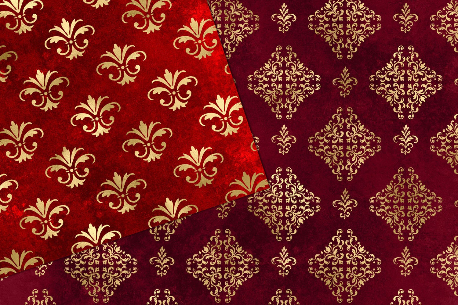 Red and Gold Damask Digital Paper Seamless Damask Patterns - Etsy