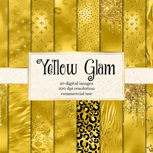 Yellow Glam Digital Paper - Yellow Foil Glitter Backgrounds, Digital ...