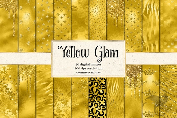 Yellow Glam Digital Paper Yellow Foil Glitter Backgrounds | Etsy