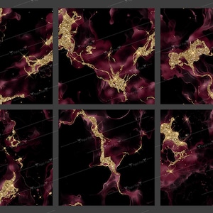 Burgundy and Gold Glitter Ink Digital Paper, Liquid Foil and Gold ...