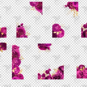 5x7 Hot Pink and Gold Floral Overlays for Invitations, Planners ...