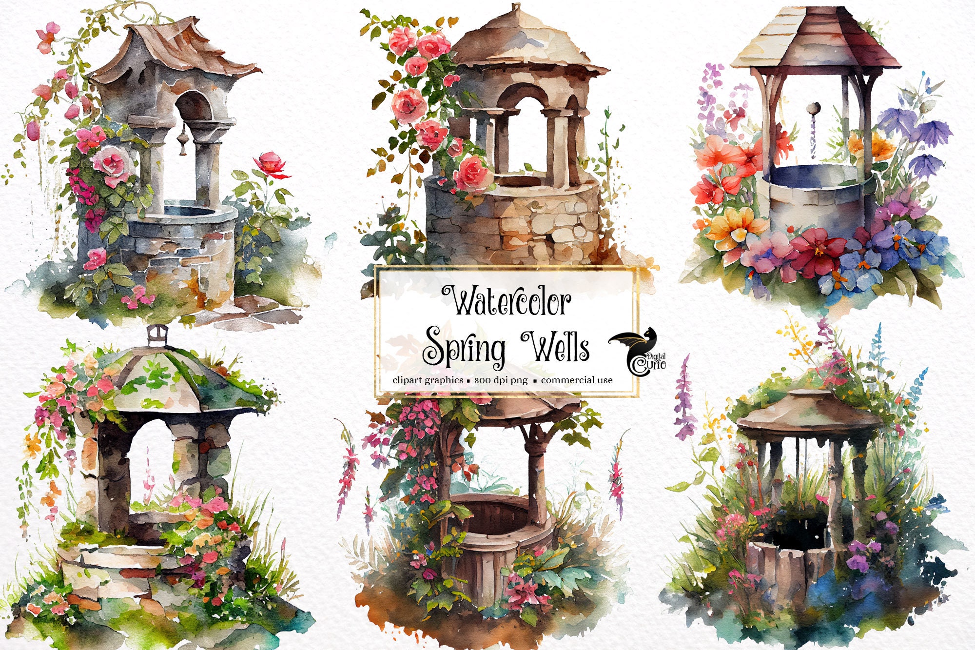 Watercolor Spring Wells Clipart Springtime Cute Little - Etsy