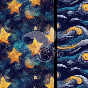 Starry Van Gogh Digital Paper, Seamless Starry Night Printable ...