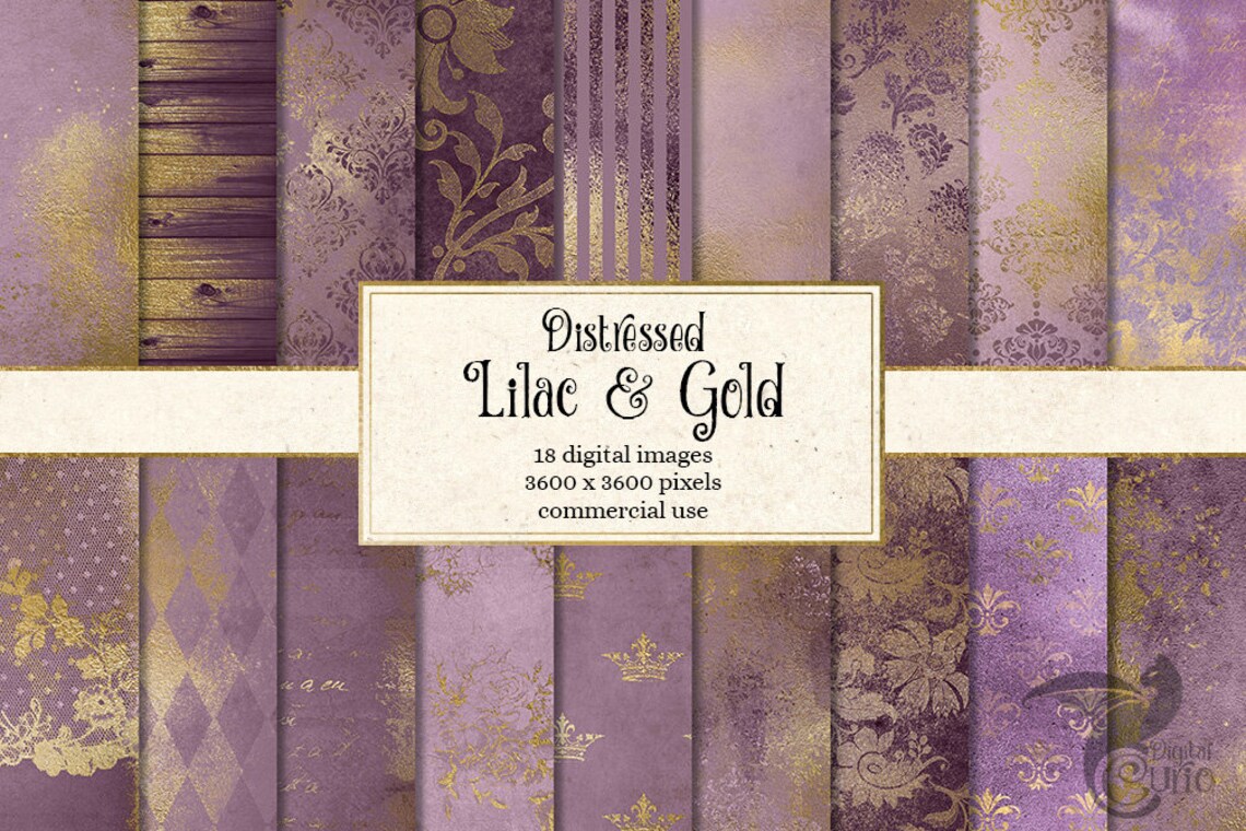 Distressed Lilac and Gold Digital Paper Vintage Grunge Shabby | Etsy