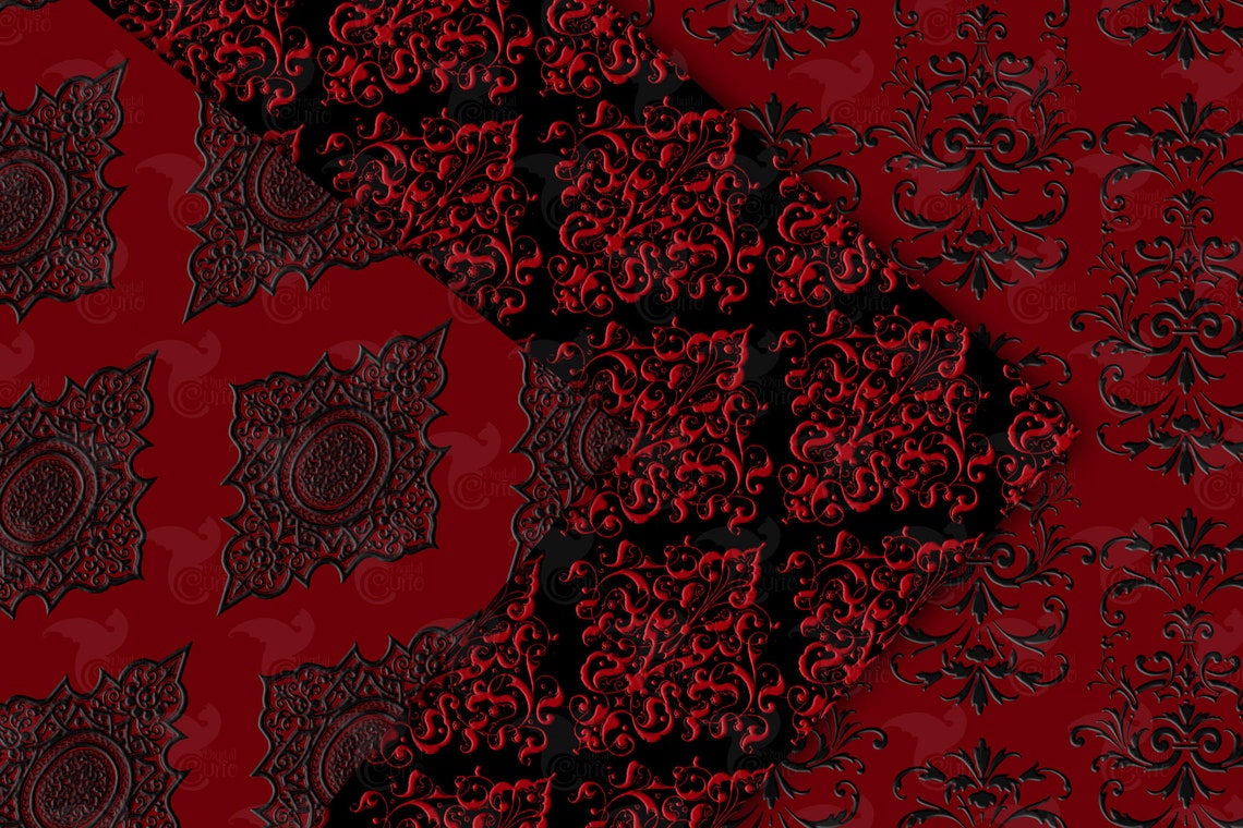 Red and Black Damask Digital Paper Gothic Digital Paper - Etsy