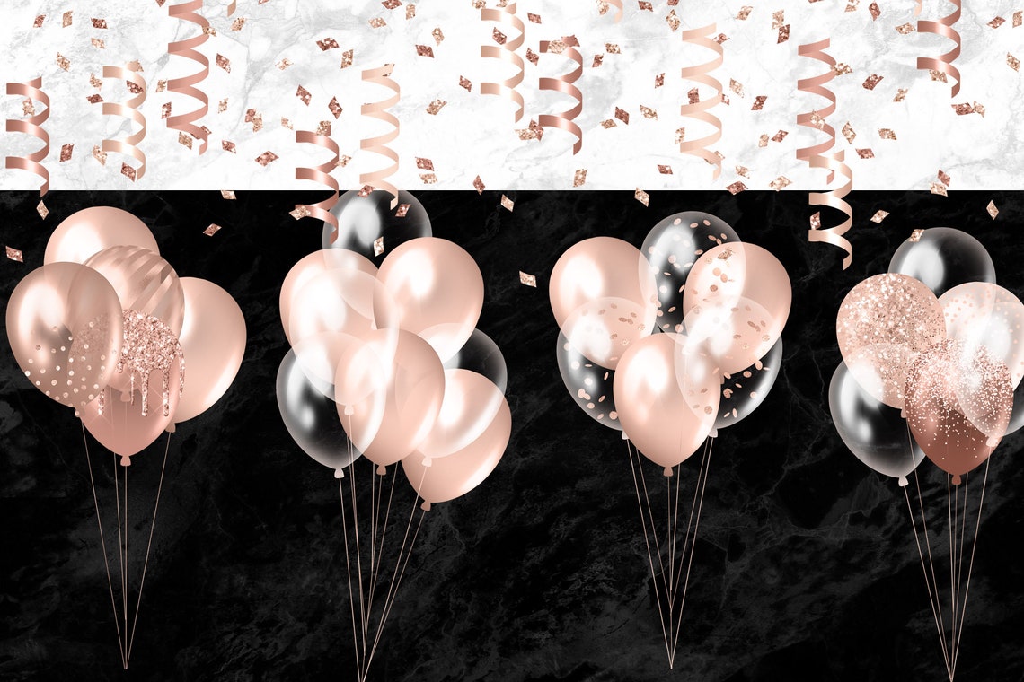 Rose Gold Balloons Clipart Party Clip Art Balloons and - Etsy