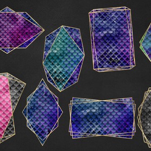 Mermaid Polygonal Frames Clipart, Geometric Gold Frames With Glitter ...