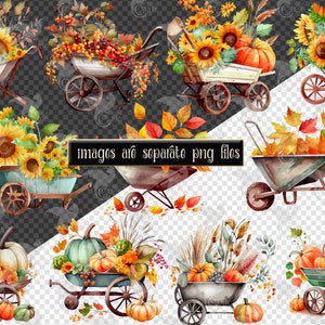 Watercolor Fall Wheelbarrows Clipart - Autumn Rustic Pumpkin and ...