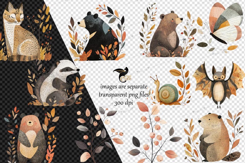 Fall Cute Animals Clipart - Whimsical Forest Woodland Animal Clip Art ...