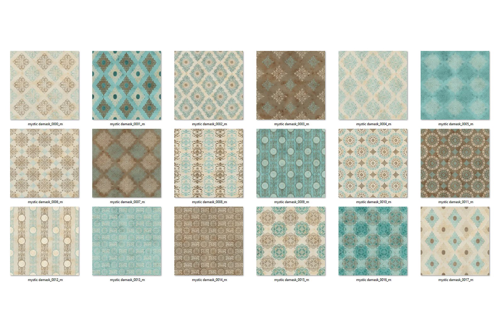 Mystic Damask Digital Paper - Vintage Antique Distressed Seamless ...