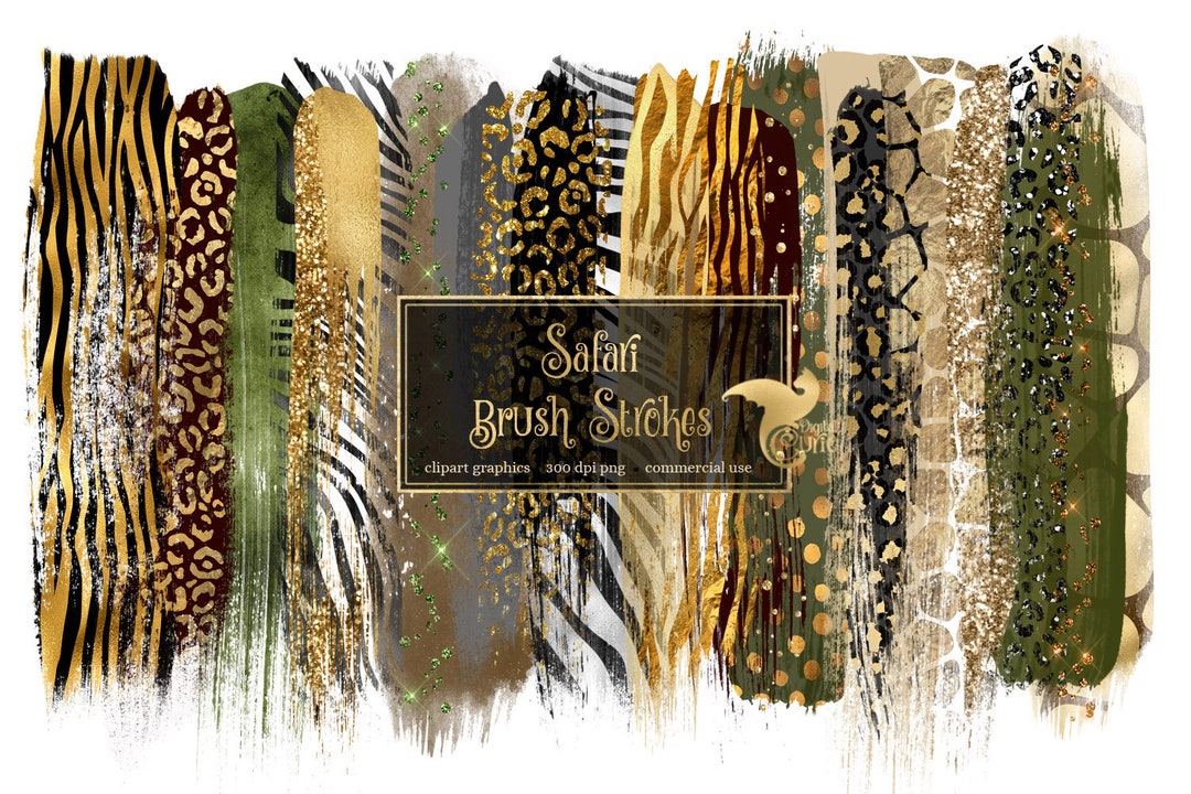 Safari Brush Stroke Clipart, Gold Glitter & Foil PNG (digital Download ...