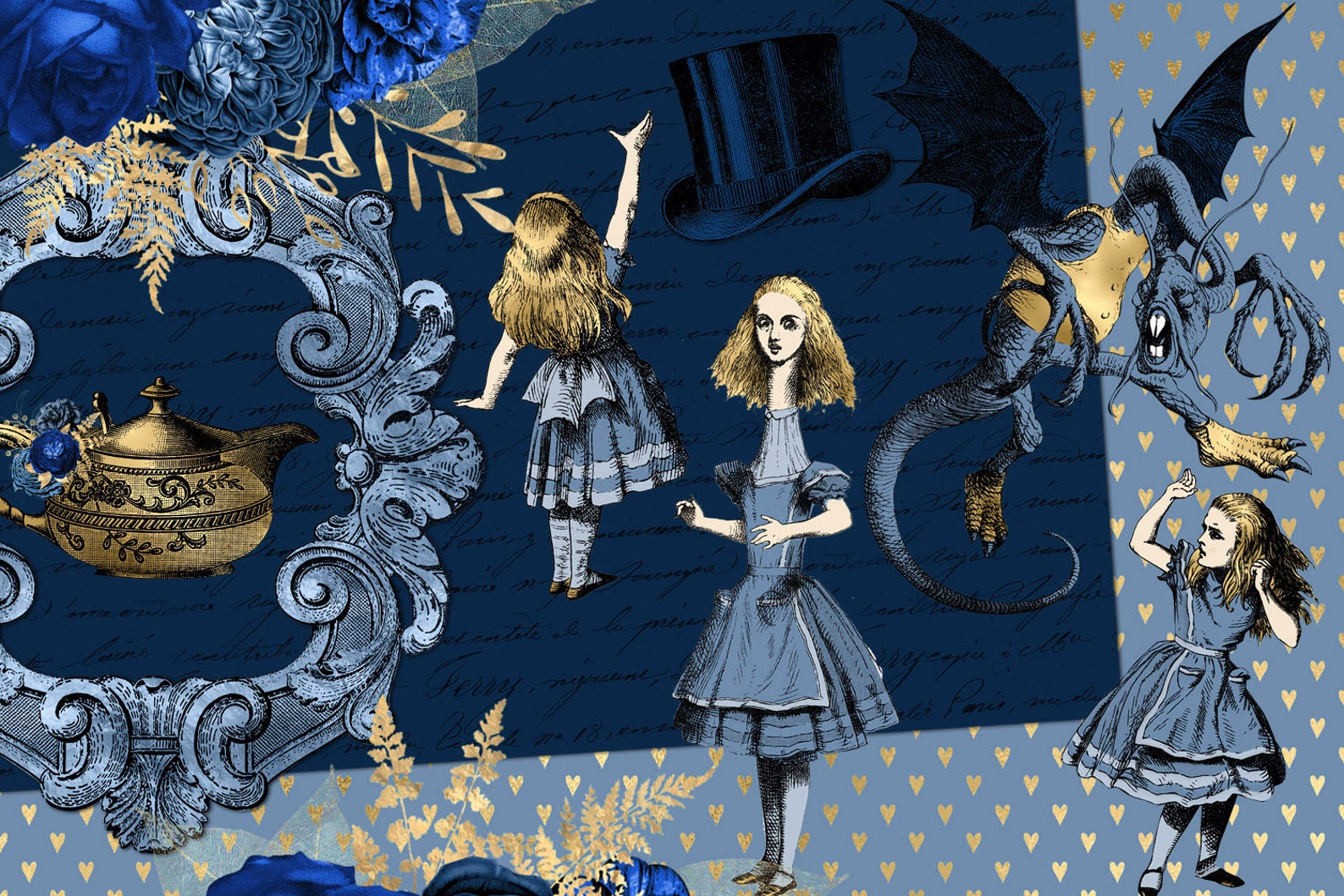 Navy and Gold Alice Digital Scrapbooking Kit Instant Download - Etsy