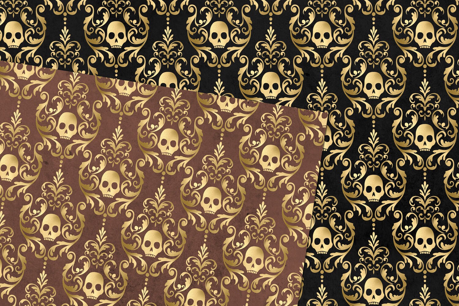 Gold Skull Damask Digital Paper Seamless Damask Patterns With - Etsy