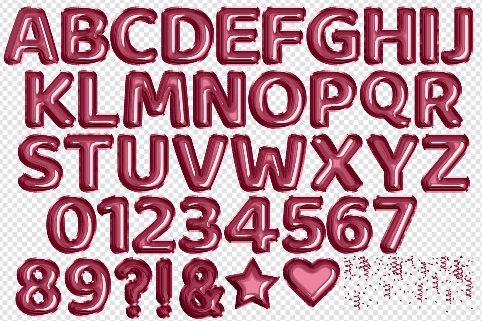 Burgundy Foil Balloon Alphabet Clip Art Digital Instant - Etsy