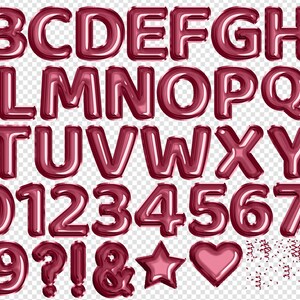 Burgundy Foil Balloon Alphabet Clip Art – Party Graphics (digital ...