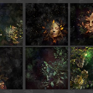 Dryad Spells Digital Paper - Celestial Greenman Fantasy Floral Grunge ...