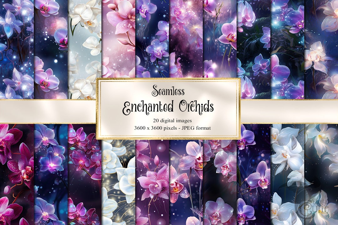 Enchanted Orchids Digital Paper - Dark Fantasy Floral Patterns ...
