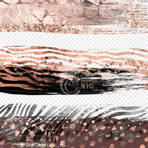 Rose Gold Safari Brush Strokes Clipart, With Glitter and Foil in ...