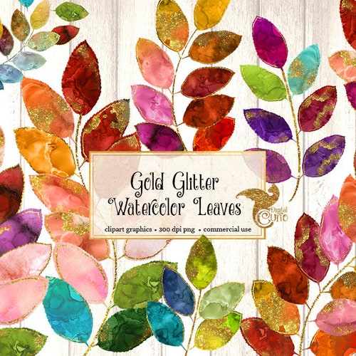 Gold Glitter Watercolor Leaves Clipart Gold Glitter Fall Leaf - Etsy