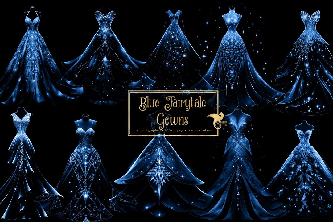 Blue Fairytale Gowns Clipart, Sapphire Wedding Dress Clip Art, Png ...
