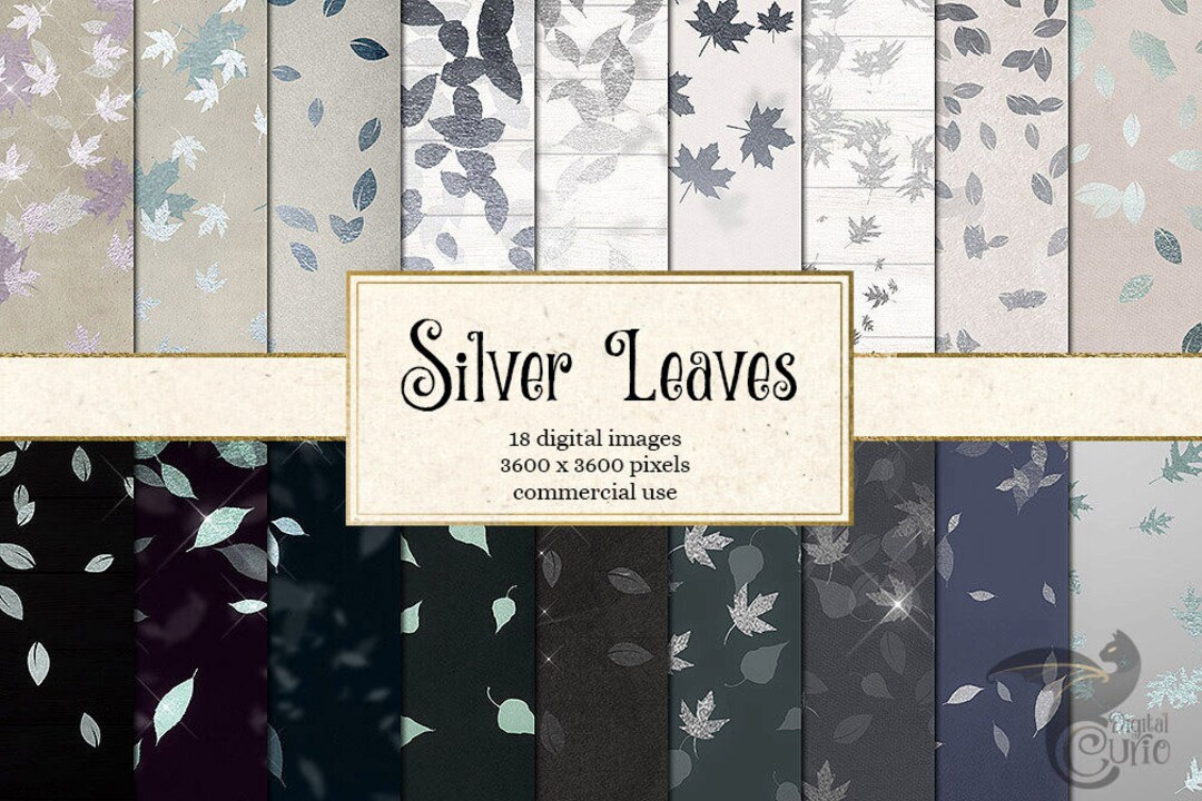 Silver Leaves Digital Paper - Silver Leaf Confetti Paper, Silver Foil ...