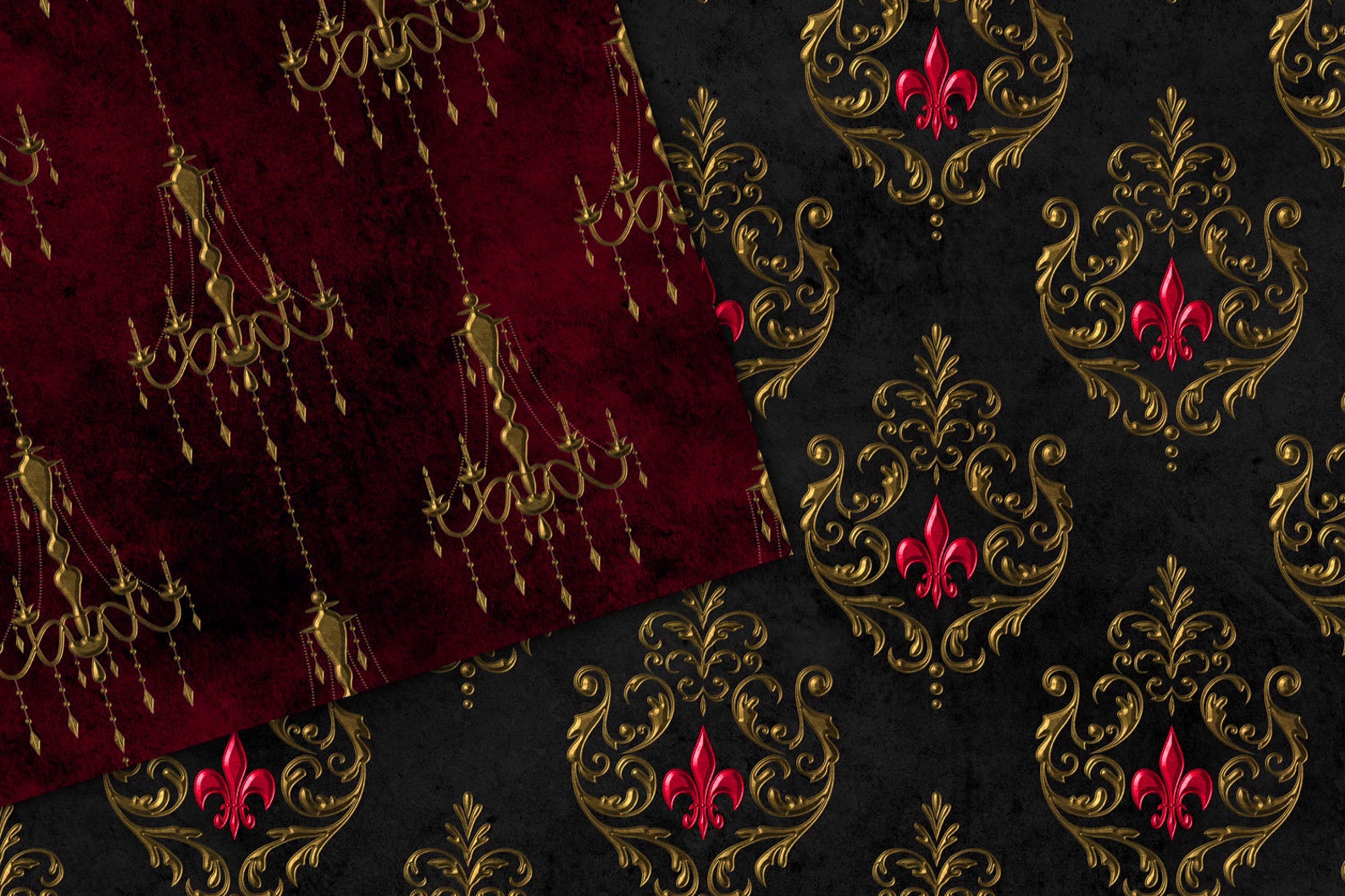 Old Gold Scarlet Digital Paper Seamless Royal Queen Patterns | Etsy