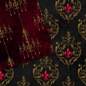 Old Gold Scarlet Digital Paper, Seamless Royal Queen Patterns With Gold ...