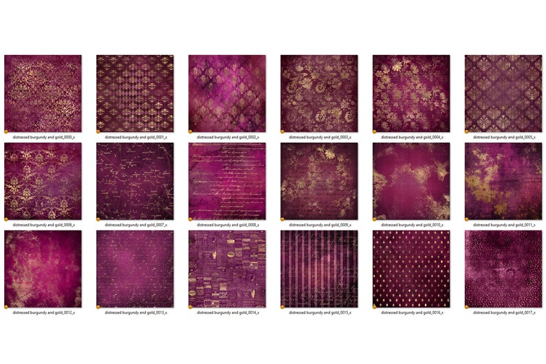 Burgundy and Gold Damask Digital Paper, Vintage Textures (digital ...