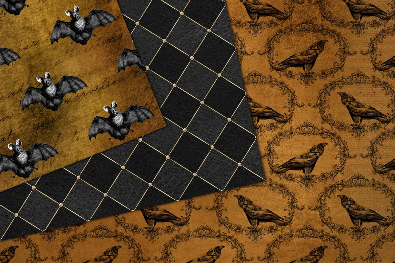 Vintage Halloween Digital Paper Textures Antique Skull Damask - Etsy