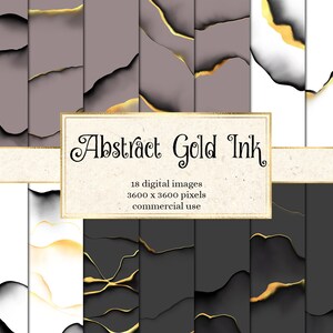 Abstract Gold Ink Digital Paper, Printable Scrapbook Paper With Alcohol ...