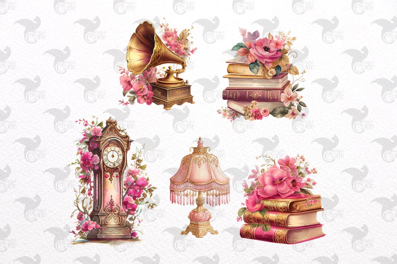 Watercolor Pink Antique Clipart Vintage Shabby PNG Format - Etsy