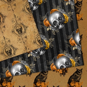 Vintage Halloween Digital Paper Textures, 8 1/2 X 11 Antique Skull ...
