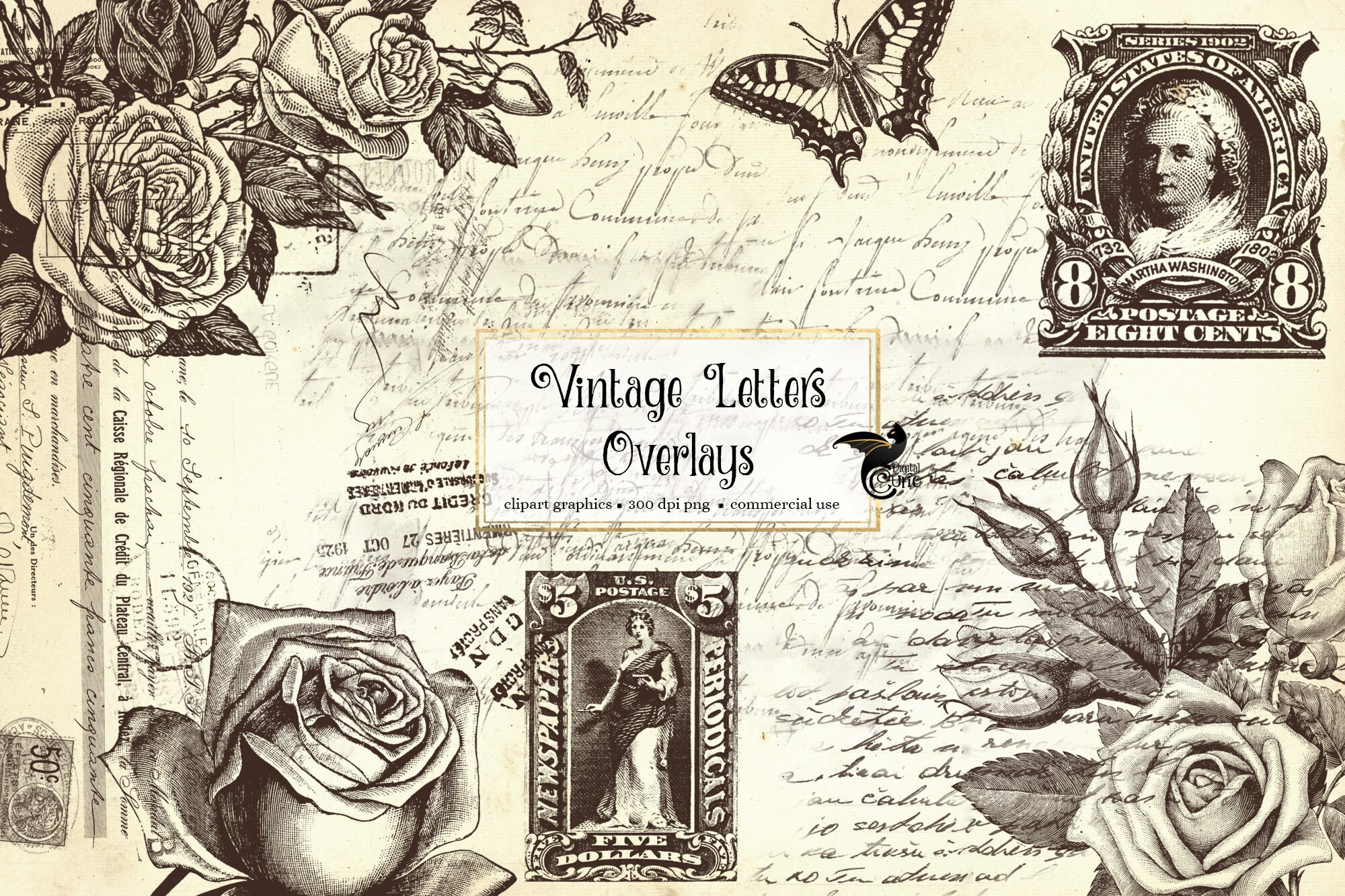 Vintage Letters Overlays Digital antique handwriting PNG | Etsy