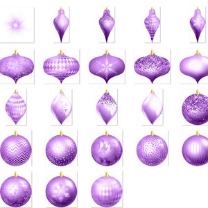 Purple Christmas Ornaments Clipart, Glitter Baubles (digital Download ...