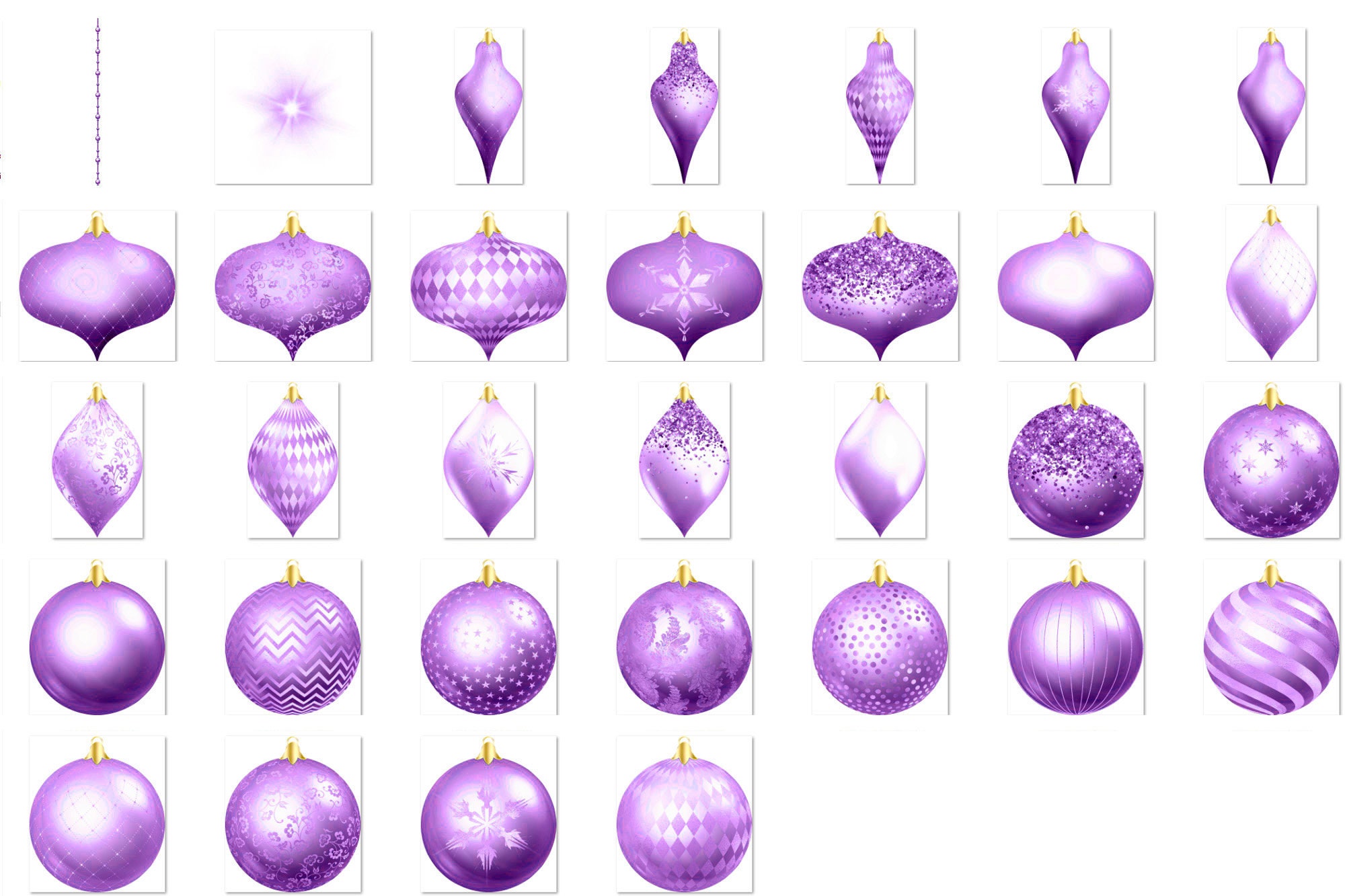 Purple Christmas Ornaments Clipart, Glitter Baubles (digital Download ...