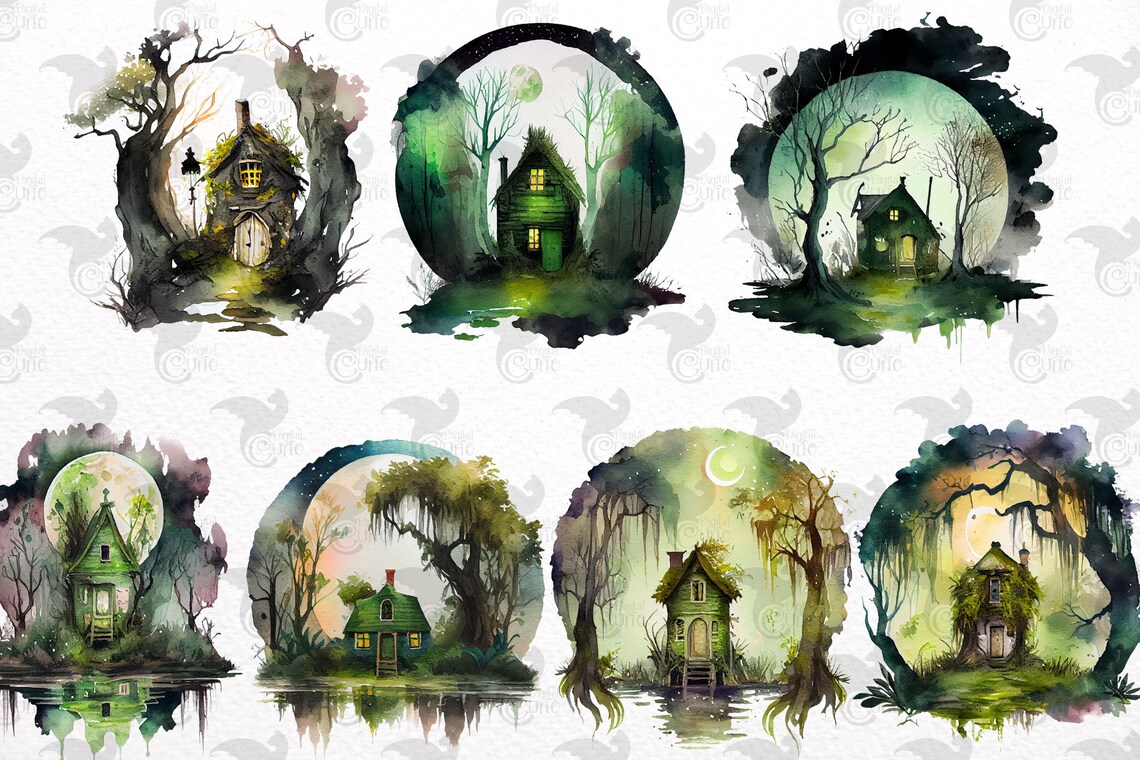 Watercolor Swamp Witch Houses Clipart – Bayou Hut PNG (commercial Use ...