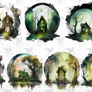 Watercolor Swamp Witch Houses Clipart – Bayou Hut PNG (commercial Use ...
