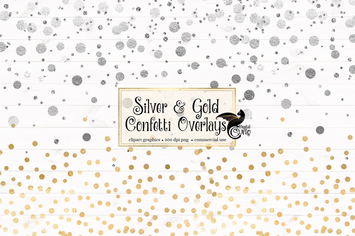Silver and Gold Confetti Overlays Clipart Gold Foil Silver | Etsy