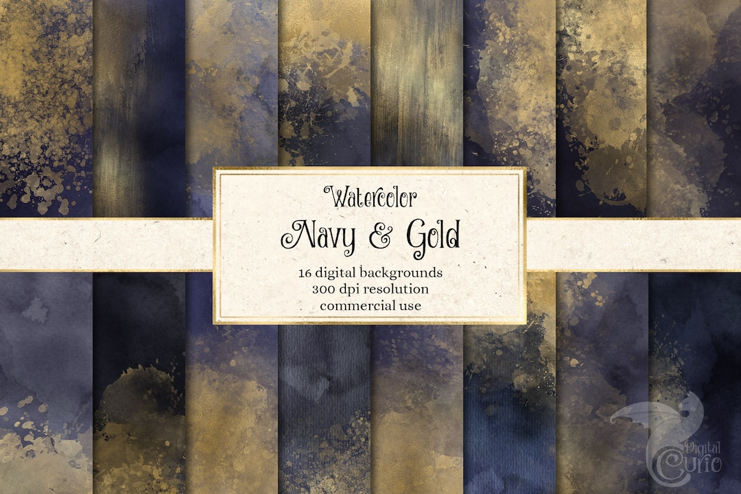 Watercolor Navy and Gold Backgrounds - Watercolour Paint Textures for ...