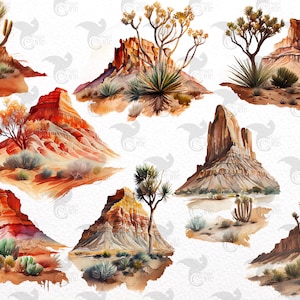 Watercolor Mesas and Buttes Clipart - Western Desert Landscape PNG ...