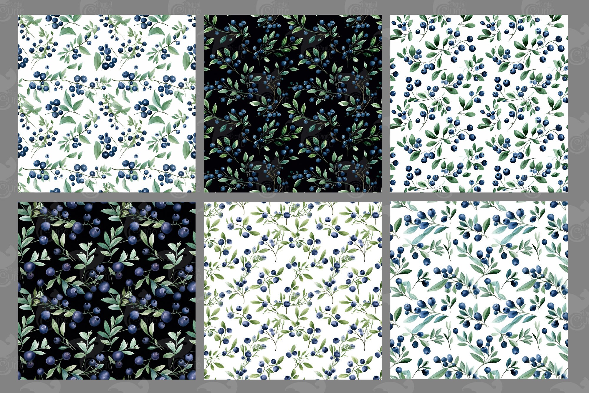 Watercolor Blueberry Digital Paper, Seamless Fruit Pattern (digital ...