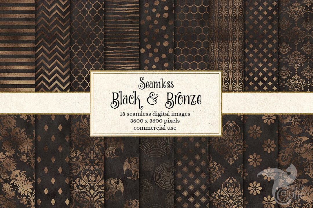 Black and Bronze Digital Paper, Black and Copper Bronze Seamless ...