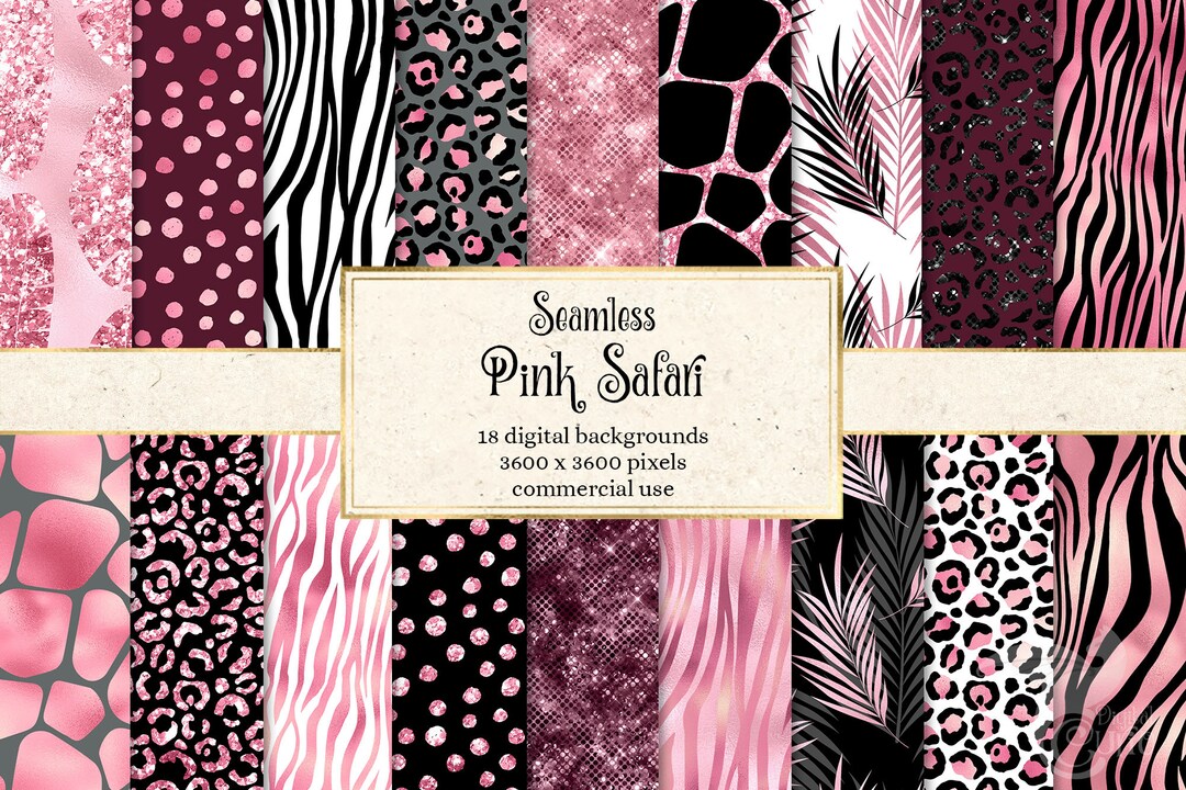 Pink Safari Animal Print Digital Paper – Seamless Jungle Patterns ...