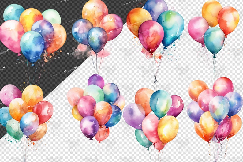 Watercolor Rainbow Balloons Clipart, PNG Clip Art Graphics Instant ...