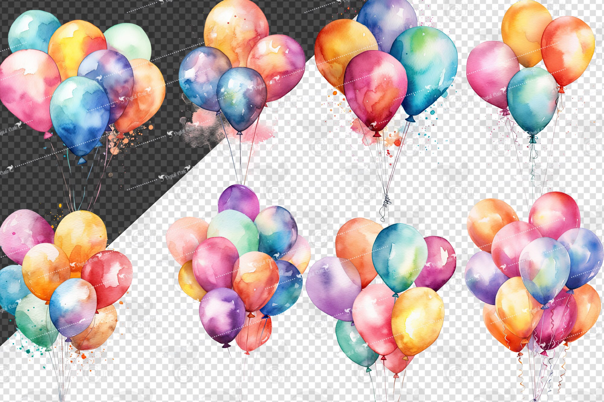 Watercolor Rainbow Balloons Clipart, PNG Clip Art Graphics Instant ...