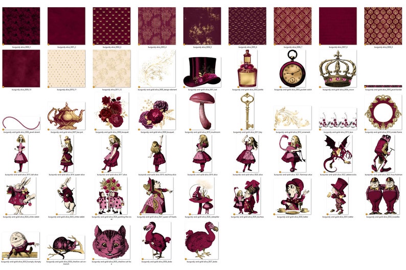 Burgundy and Gold Alice Digital Scrapbooking Kit Instant | Etsy